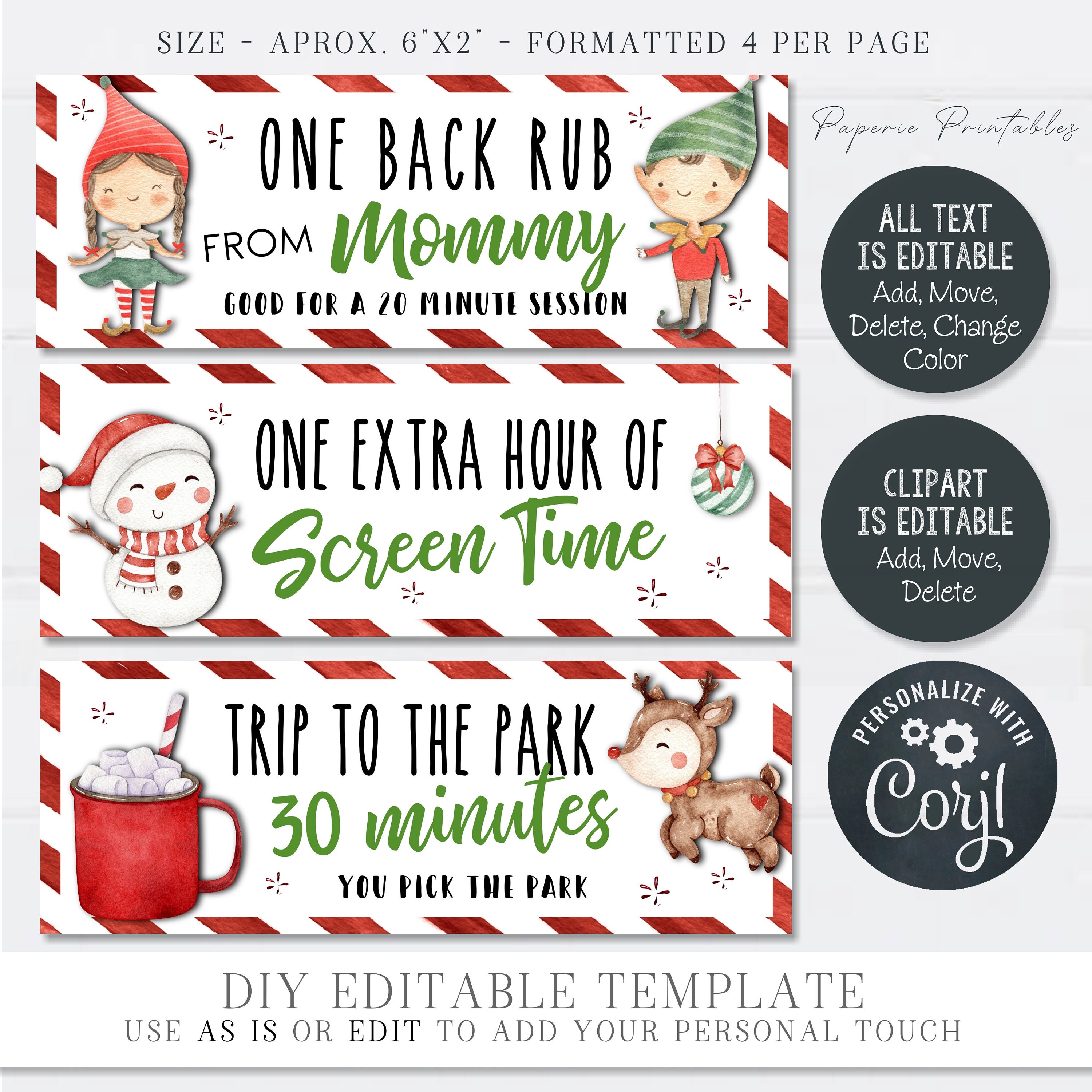 EDITABLE Kids Christmas Coupon Book Christmas Coupons for | Etsy