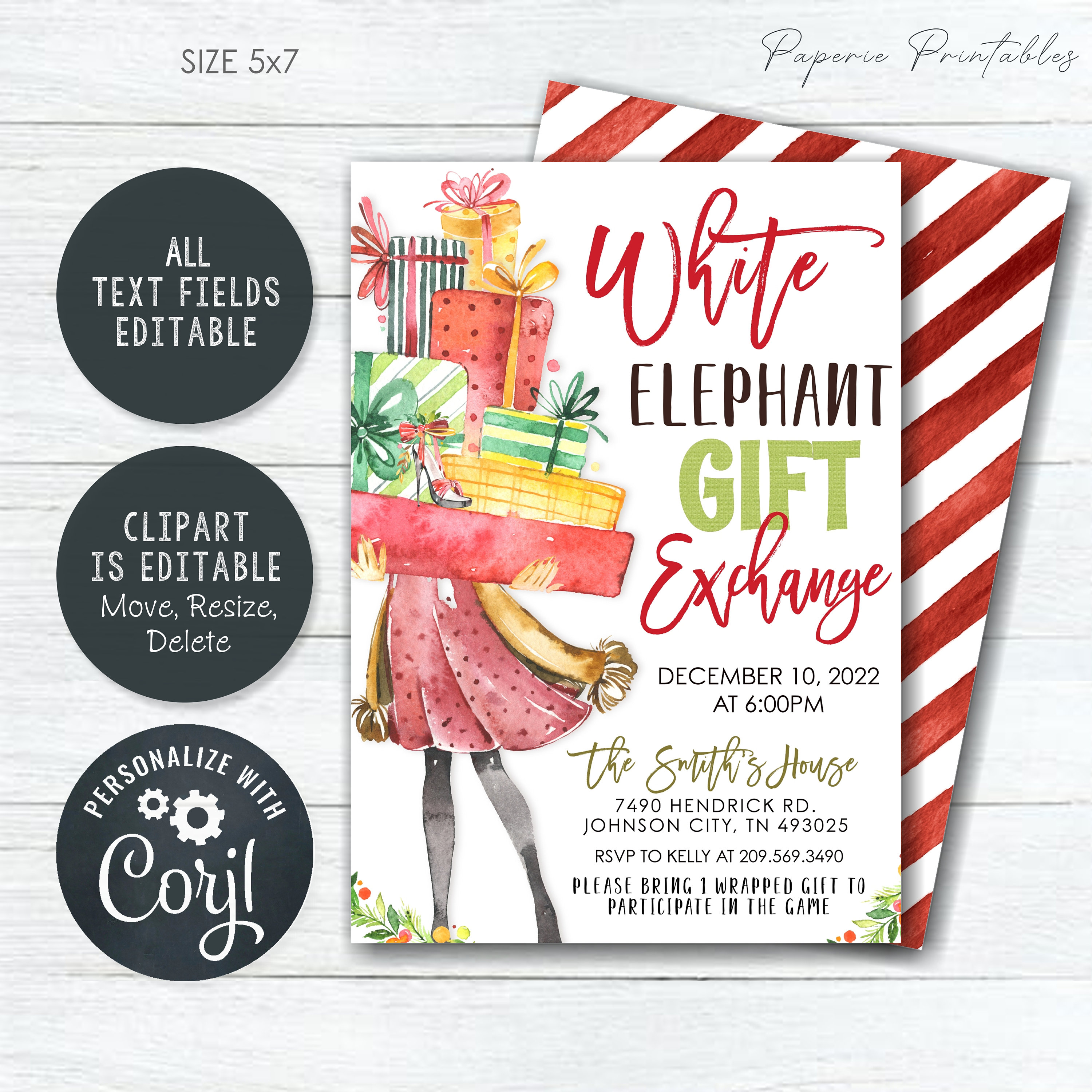 EDITABLE White Elephant Gift Exchange Invitation Christmas - Etsy