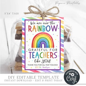 EDITABLE Rainbow Teacher Appreciation Gift Tag, Grateful Teacher Tag ...