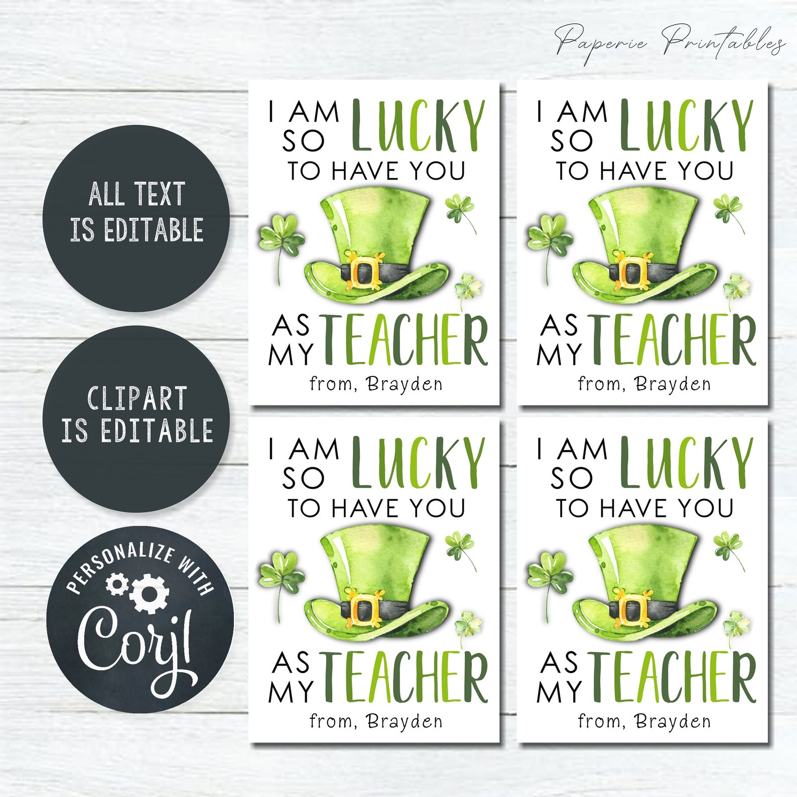 Editable St. Patrick's Day Teacher Gift Tag Happy St. - Etsy