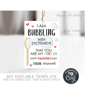 EDITABLE Bubbles Valentine Cards, Kid Valentine Cards, School Valentine ...