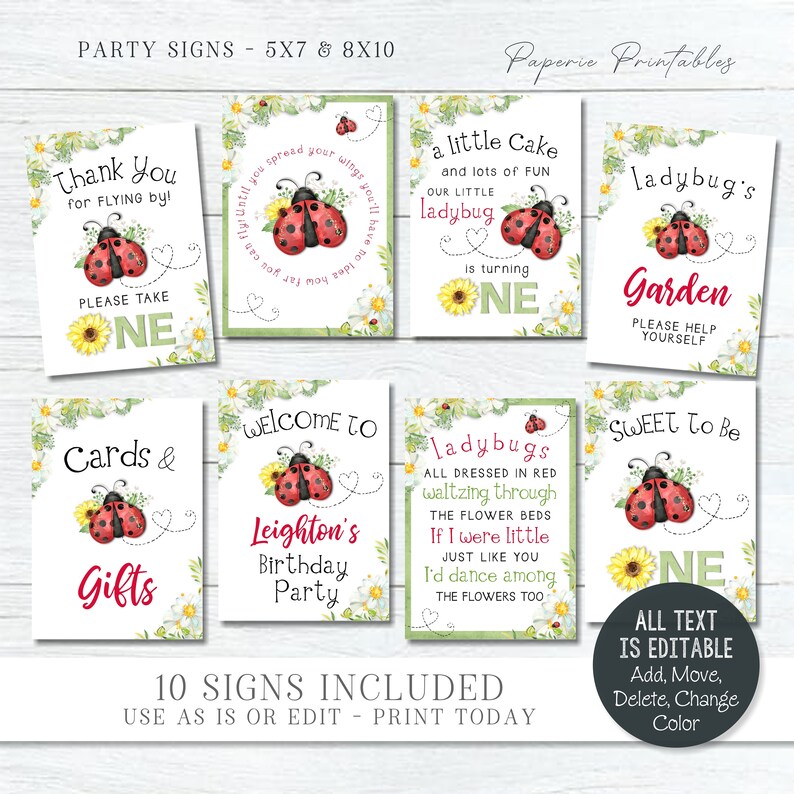 EDITABLE Ladybug Party Decorations Ladybug Party Signs - Etsy