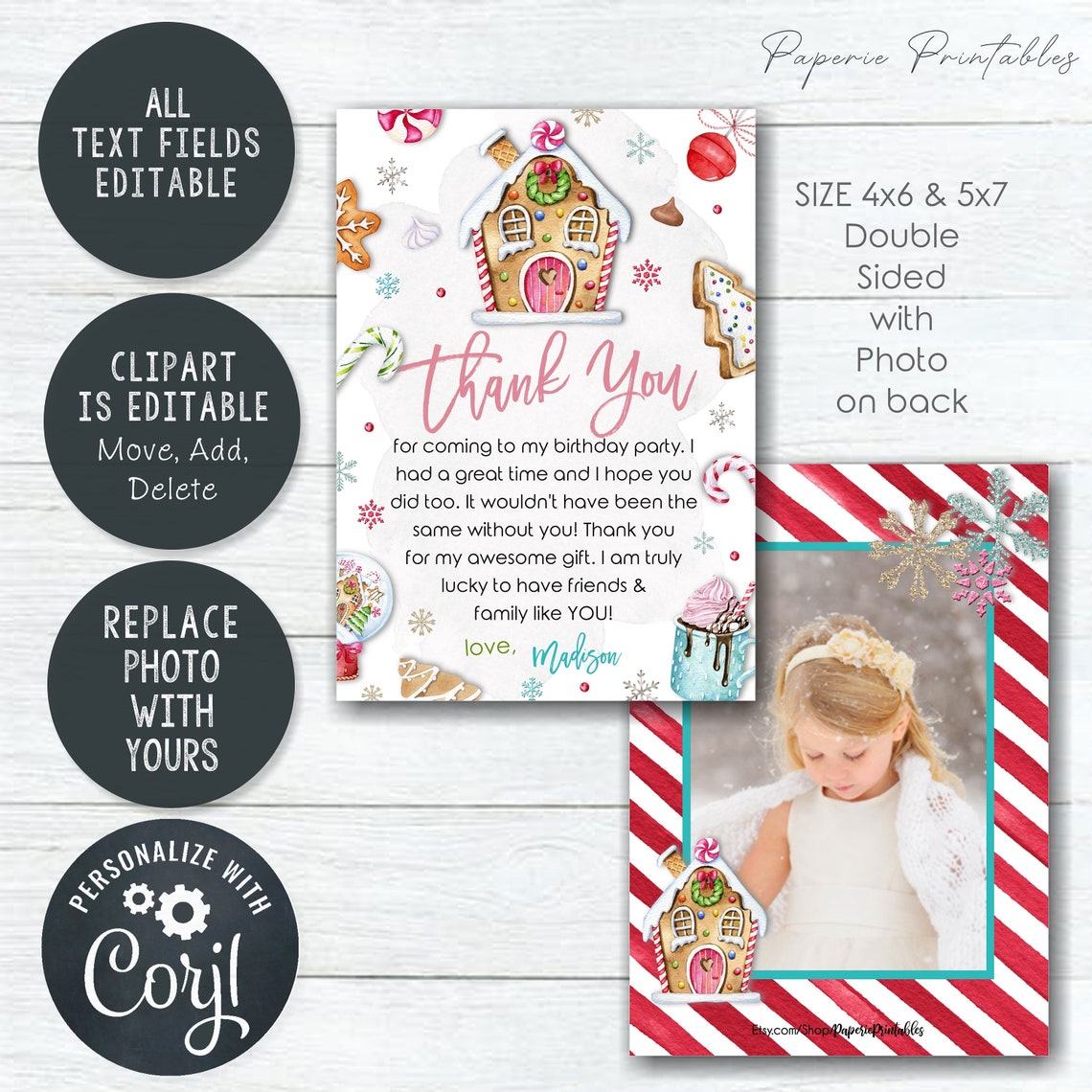EDITABLE Gingerbread Christmas Party Thank You Card Christmas - Etsy