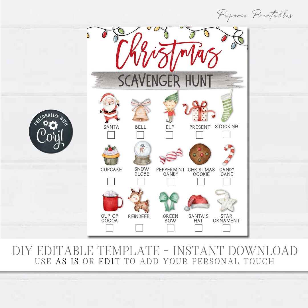Editable Christmas Scavenger Hunt Game: Printable Holiday Activity ...
