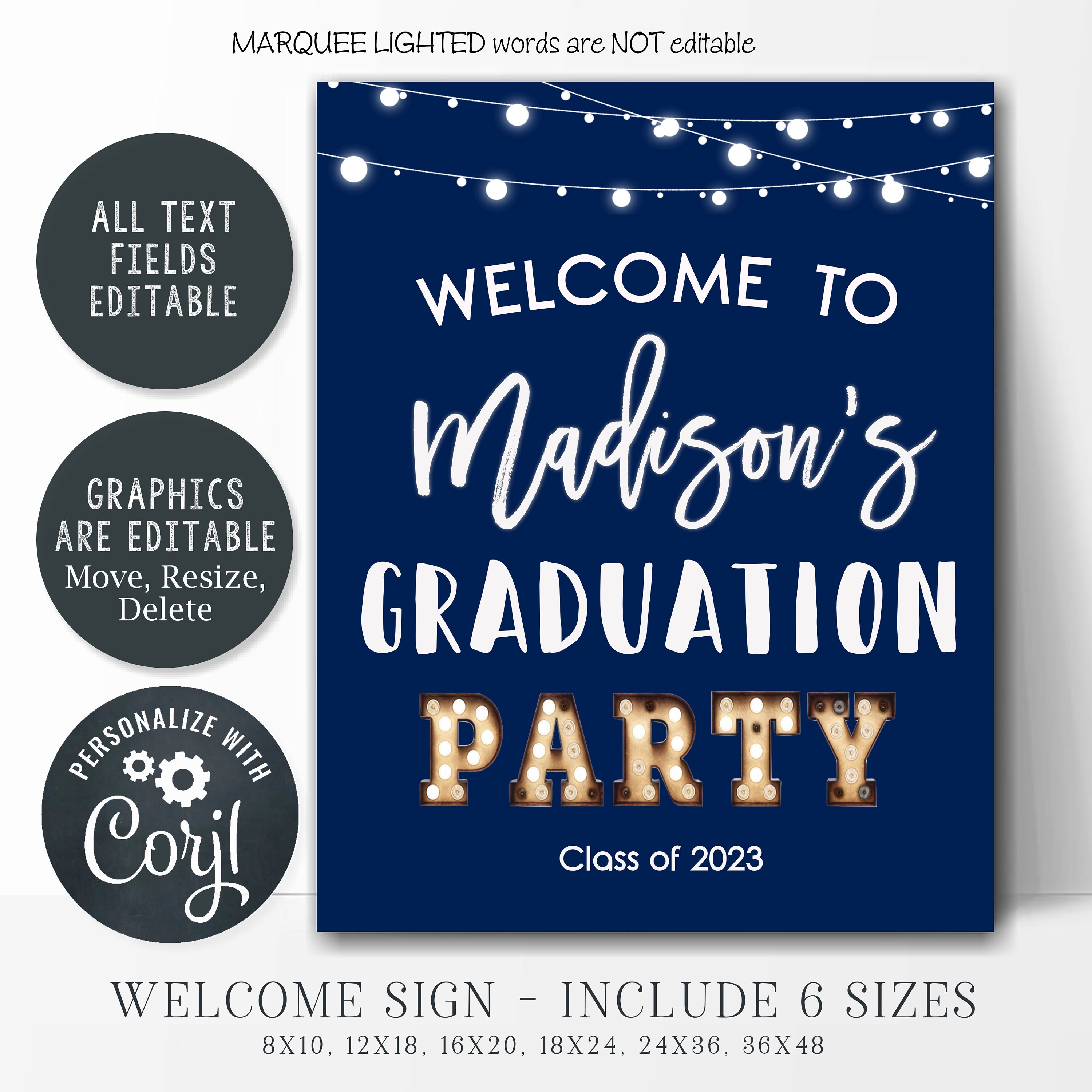 Editable Graduation Party Welcome Sign: DIY Decor (digital Download) # ...