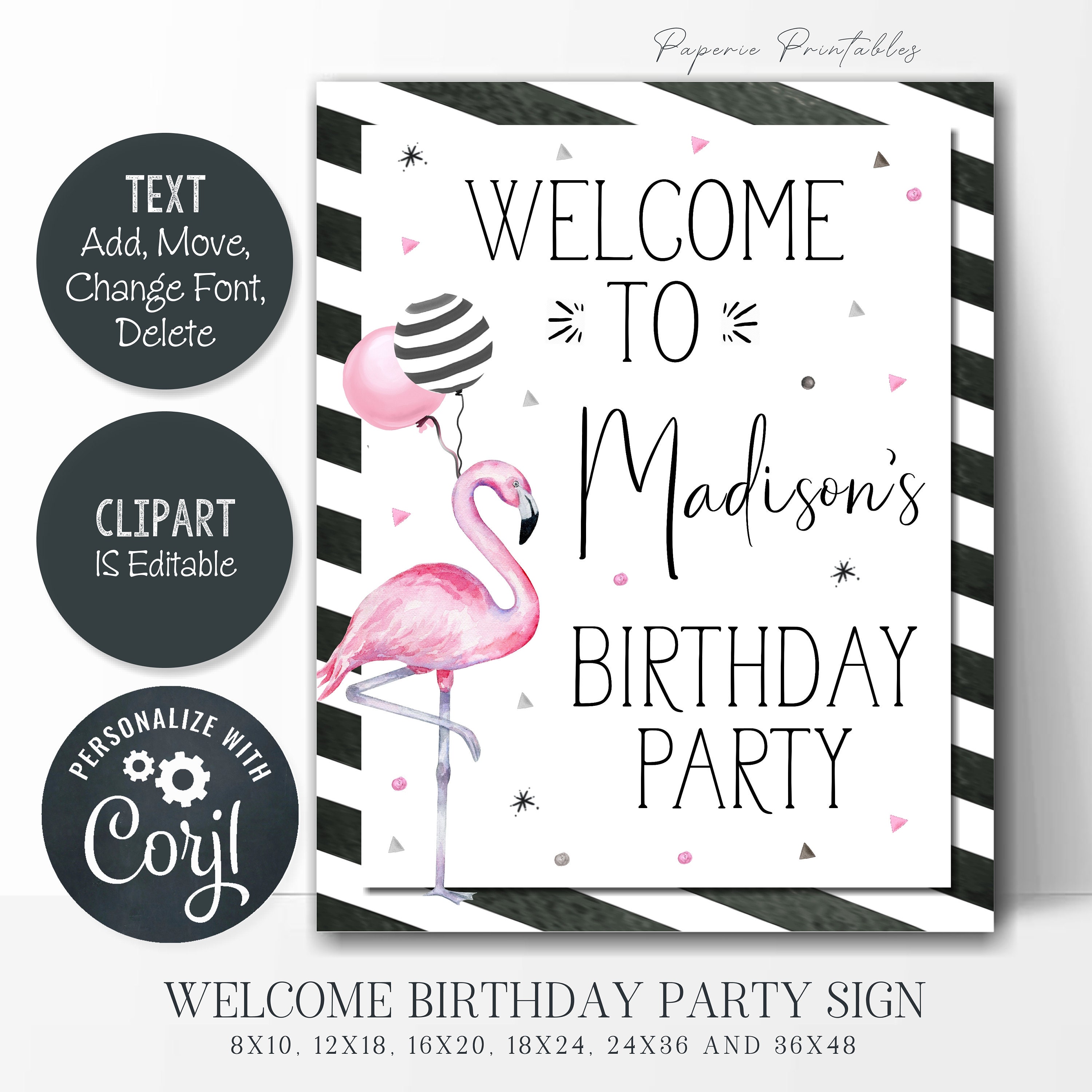 Editable Flamingo Birthday Party Welcome Sign (DIY Corjl) #BP66 - Etsy