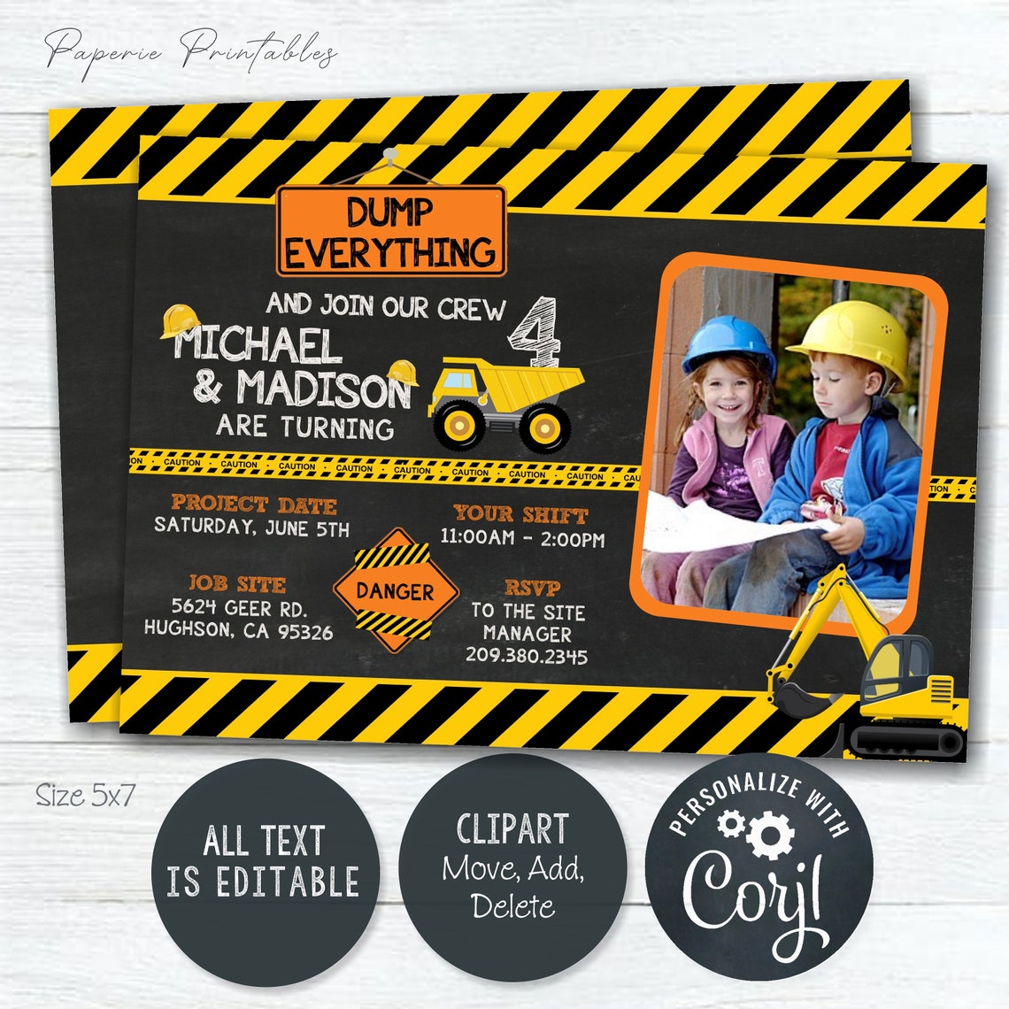 EDITABLE Construction Birthday Party Invitation Construction | Etsy