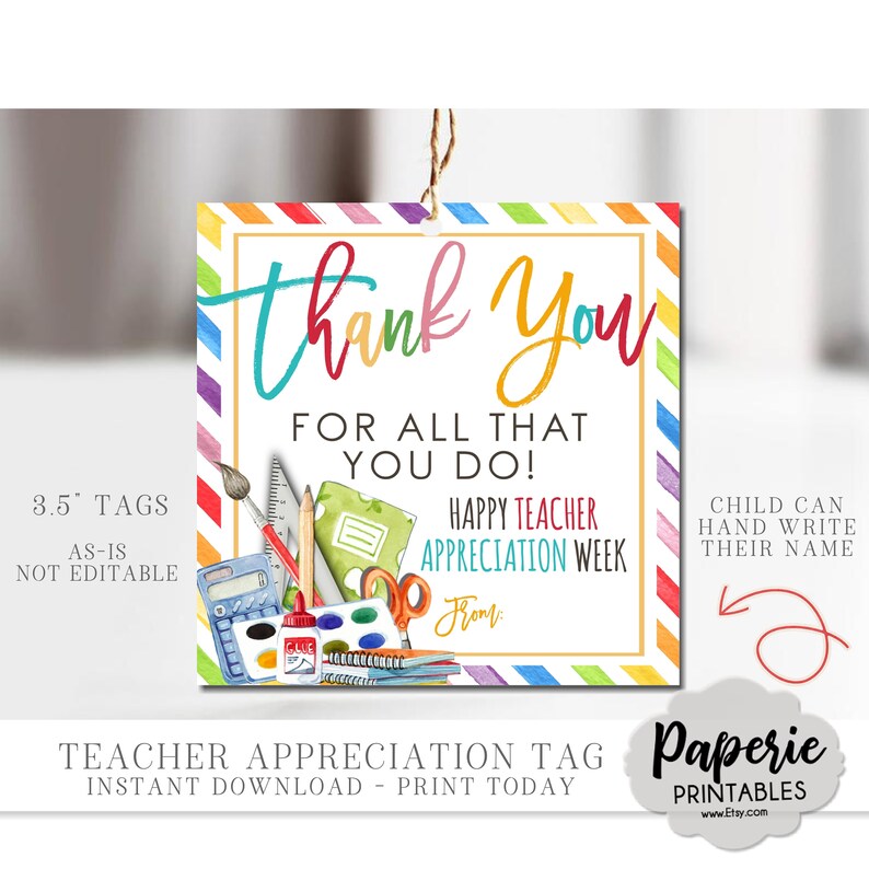 EDITABLE Teacher Appreciation Gift Tag Teacher Appreciation - Etsy