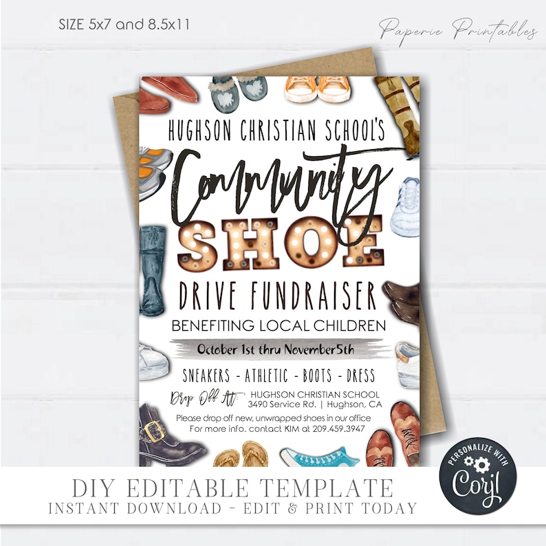 Editable Shoe Drive Fundraiser Flyer: Community Event (DIY Digital ...