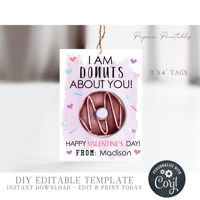 EDITABLE Donut Valentine Cards Kid Valentine Cards School - Etsy