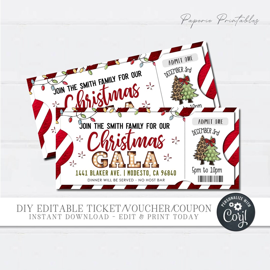 Editable Christmas Gala Ticket Template (digital Download) #CP01 - Etsy
