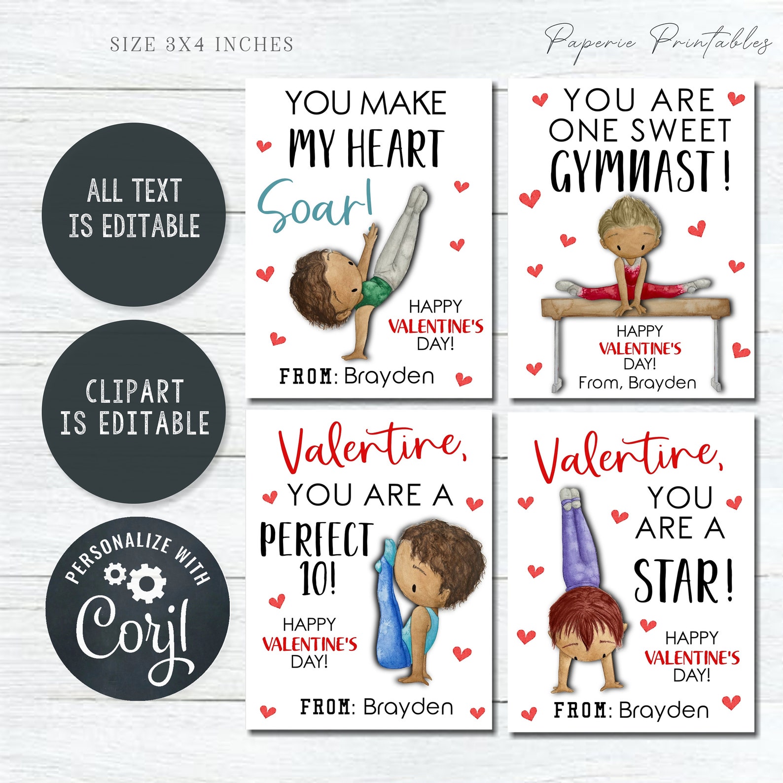 EDITABLE Gymnast Valentine Cards Kid Valentine Cards School - Etsy