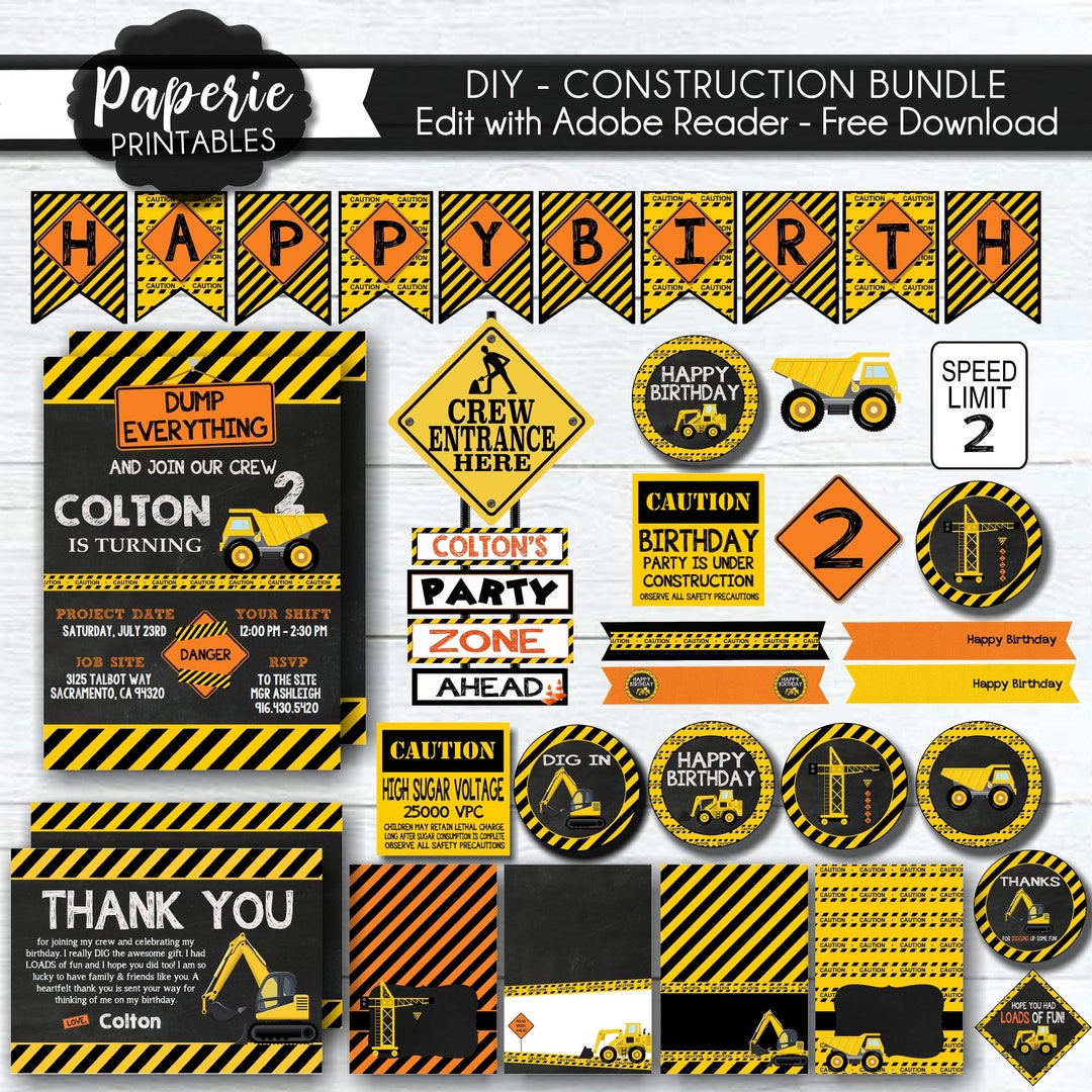 Under Construction Party BUNDLE Construction Site Birthday Template DIY ...