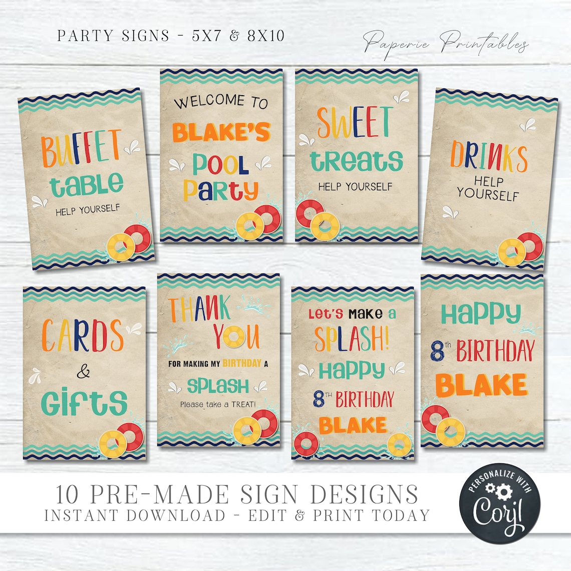 EDITABLE Pool Party Signage Pool Party Birthday Party Signs - Etsy