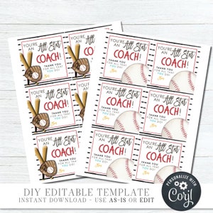 EDITABLE Coach Appreciation Gift Tag, Baseball Coach Appreciation Tag ...