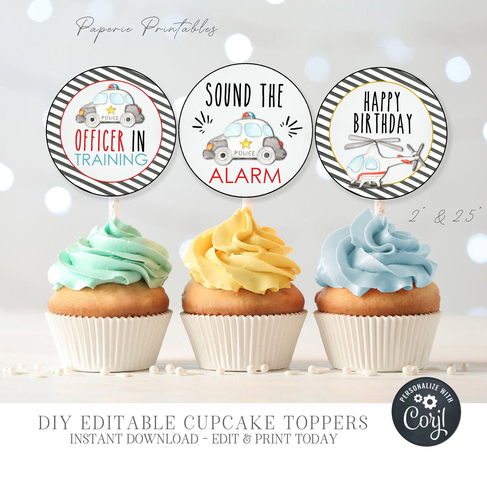 EDITABLE Police Birthday Cupcake Toppers Police Birthday - Etsy