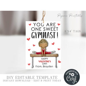 EDITABLE Gymnast Valentine Cards, Kid Valentine Cards, School Valentine ...