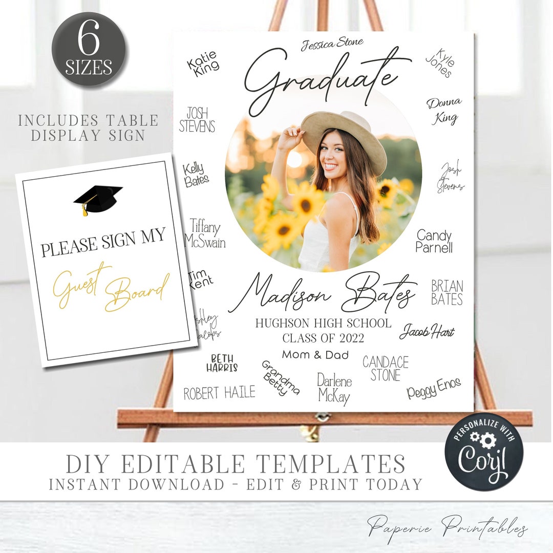 Editable Graduation Signature Board: DIY Guest Book (digital Download ...