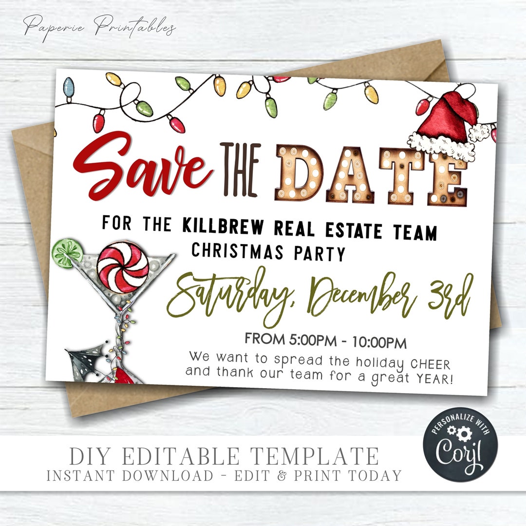 EDITABLE Save the Date Christmas Party, Christmas Party Save the Date ...
