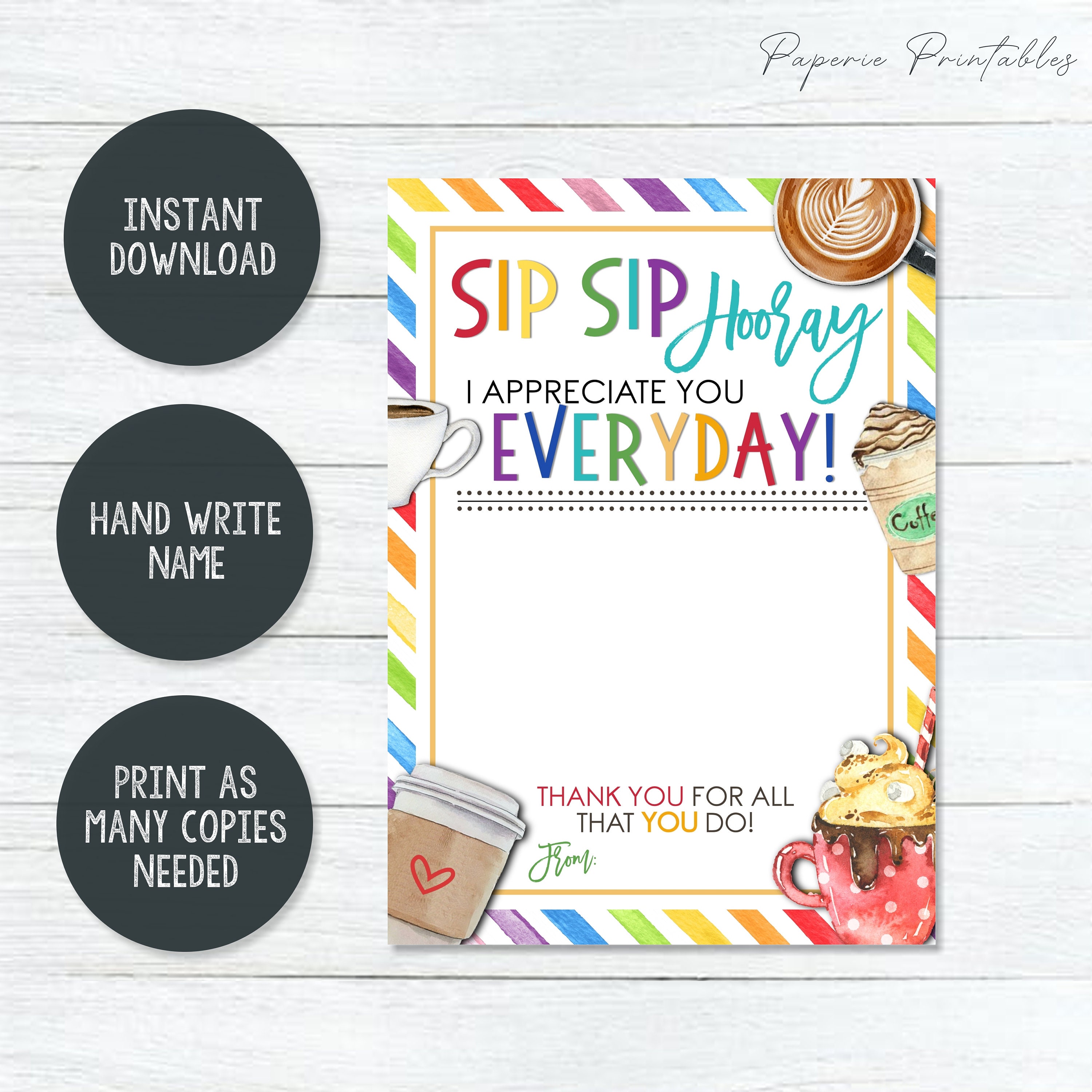 Editable Coffee Teacher Appreciation Gift Card Holder (digital Download ...