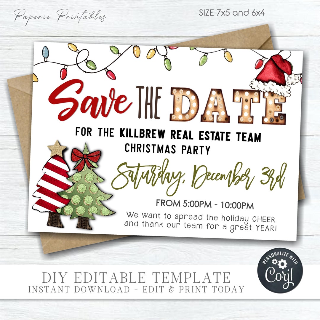 EDITABLE Save the Date Christmas Party, Christmas Party Save the Date ...