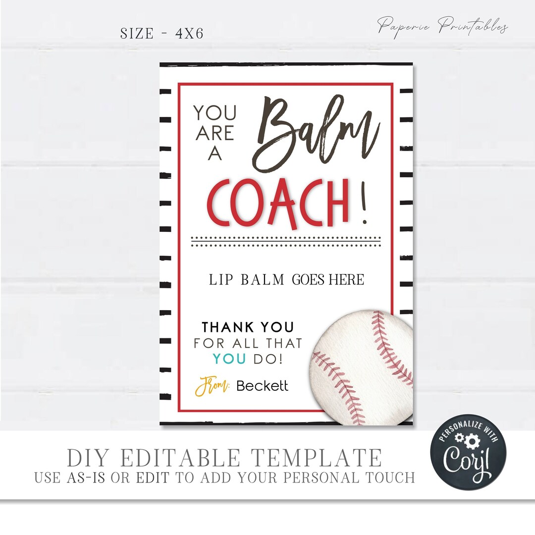 EDITABLE Baseball Lip Balm Coach Appreciation Gift Card Holder, Coach ...