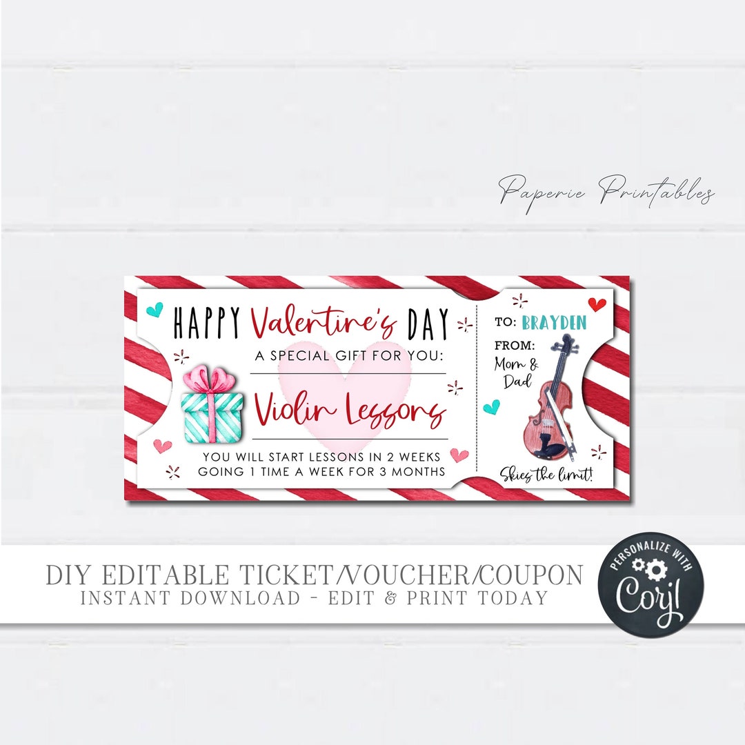 EDITABLE Violin Lessons Coupon Valentine Gift Coupon Kids - Etsy