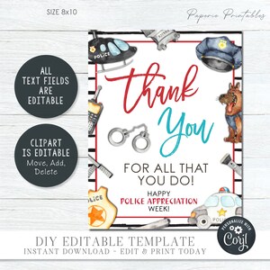 Editable Police Appreciation Sign: Thank You Gift (DIY Corjl) - Etsy