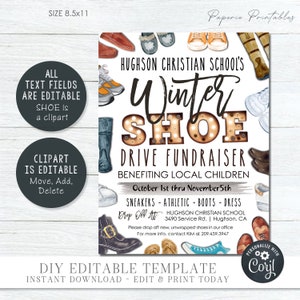 Editable Winter Shoe Drive Flyer: School Fundraiser (DIY Corjl) #FLYR24 ...