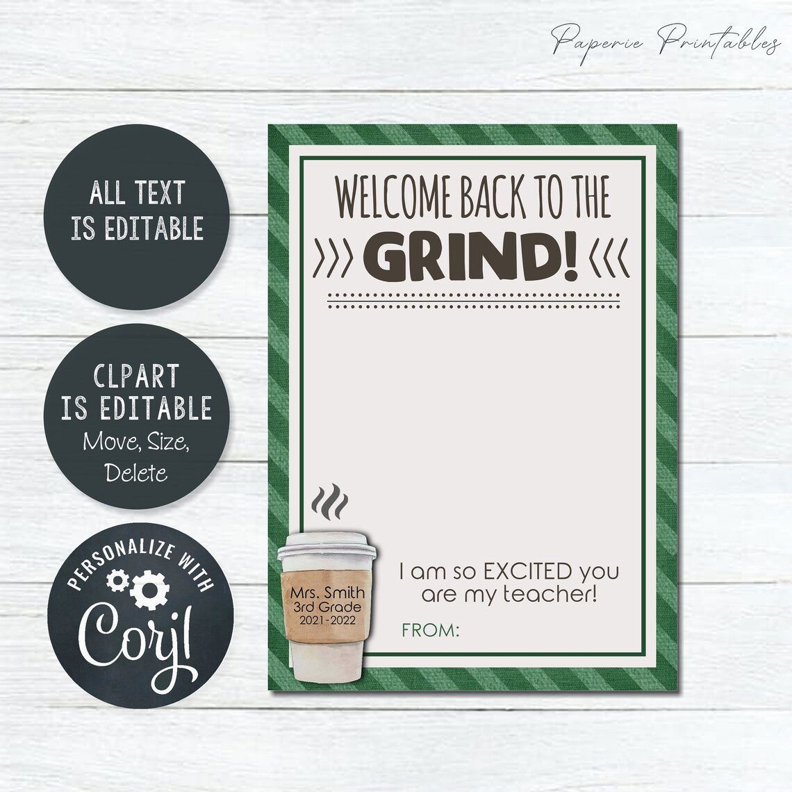 EDITABLE Welcome Back to the GRIND, First Day of School Printable Gift ...