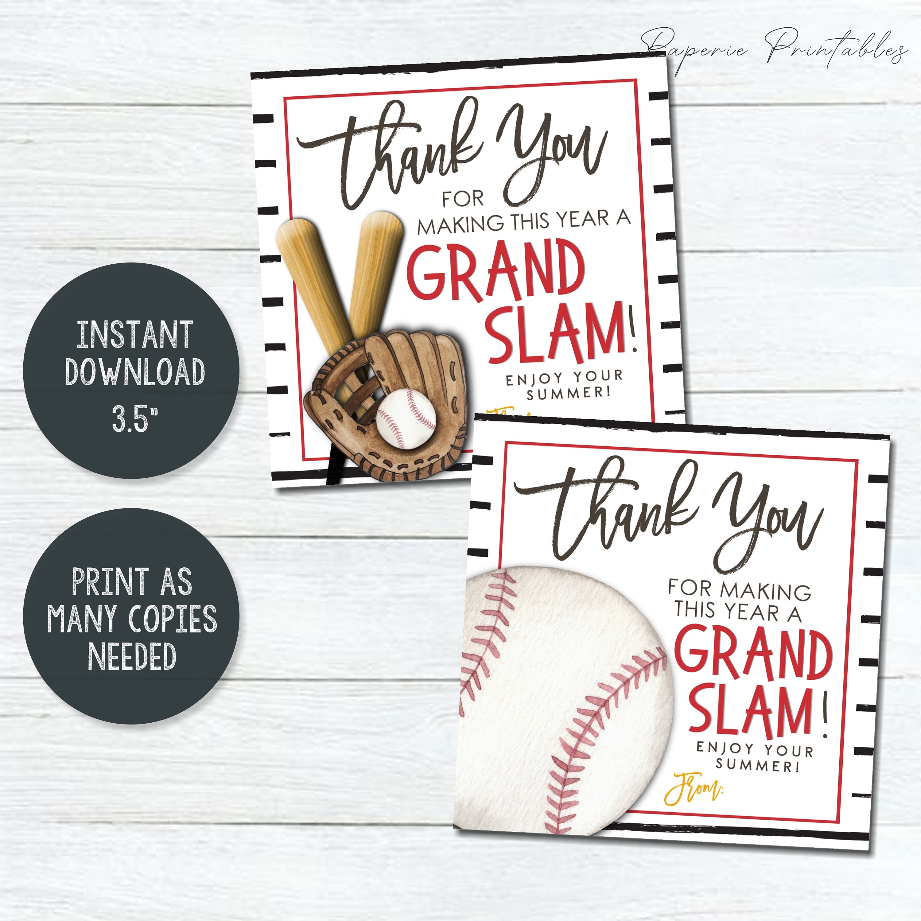 Baseball Teacher Appreciation Gift Tag: Editable Grand Slam Thank You ...