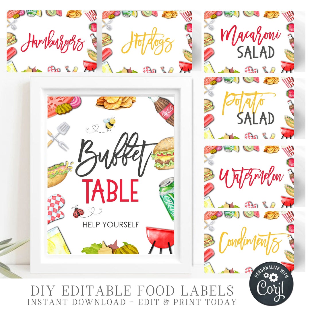 Summer BBQ Food Labels: Editable Food Tent Cards (digital Download) - Etsy