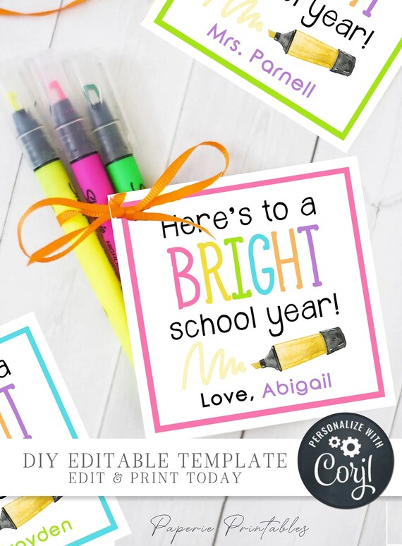 EDITABLE Bright School Year Teacher Gift Tag First day of | Etsy