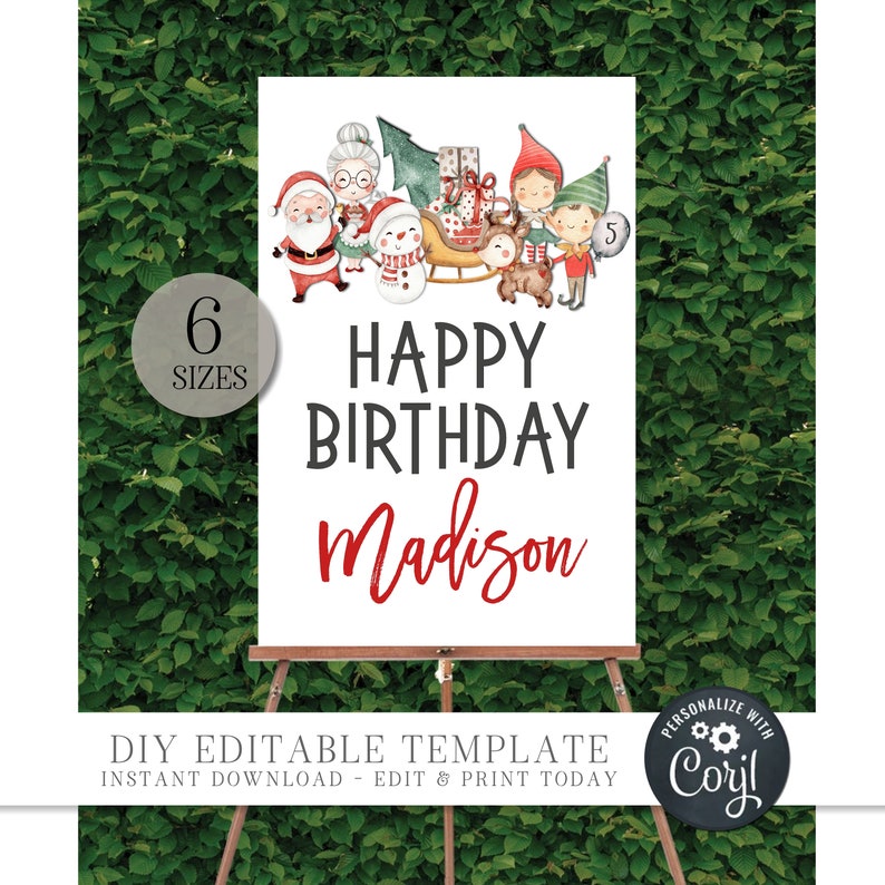 Editable Christmas Birthday Party Sign Happy Birthday Sign - Etsy
