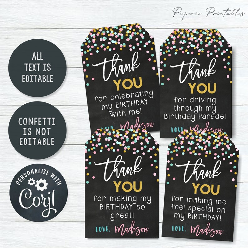 EDITABLE Confetti Birthday Favor Tag Editable Favor Tag Girl | Etsy