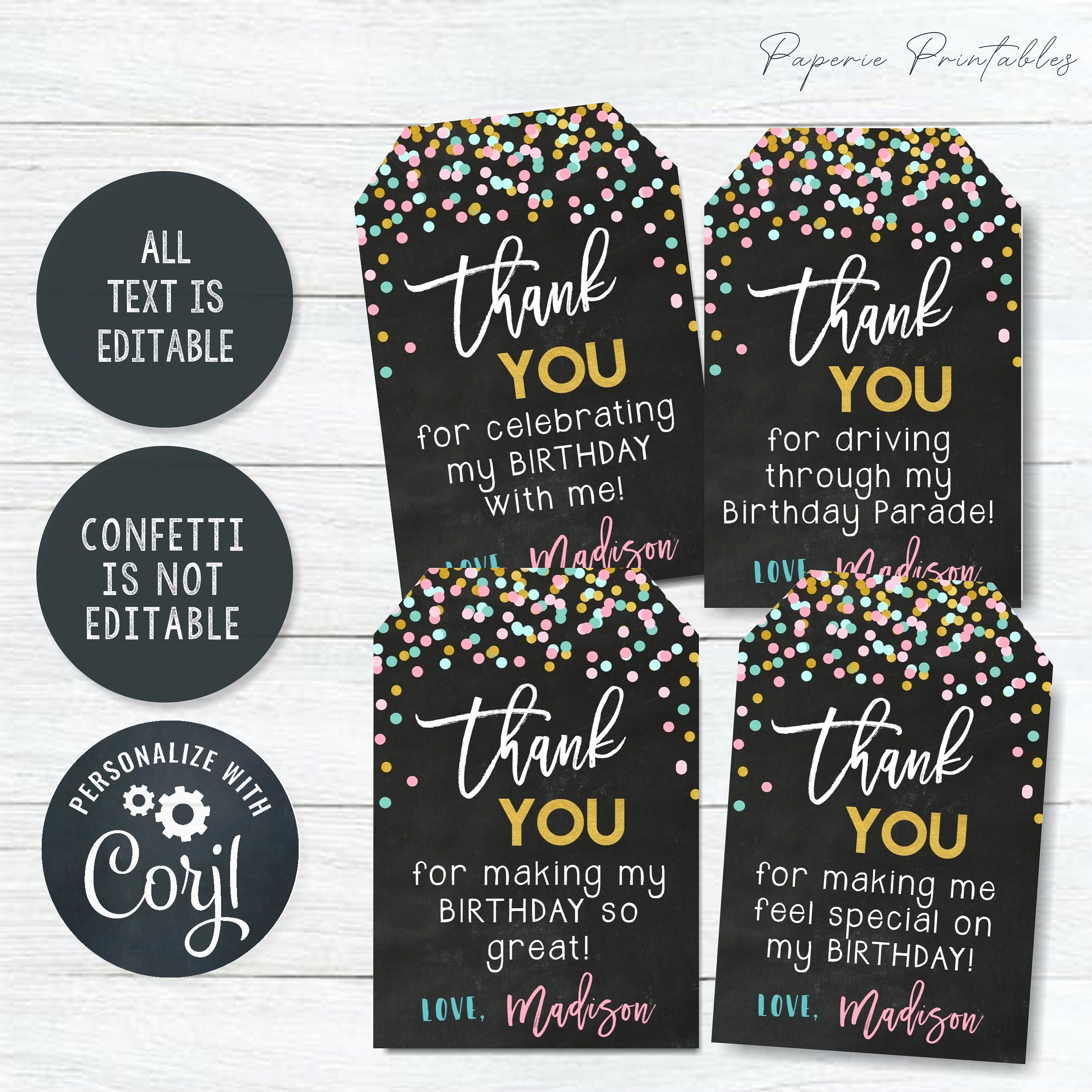 EDITABLE Confetti Party Favor Tag Editable Favor Tag Girl | Etsy