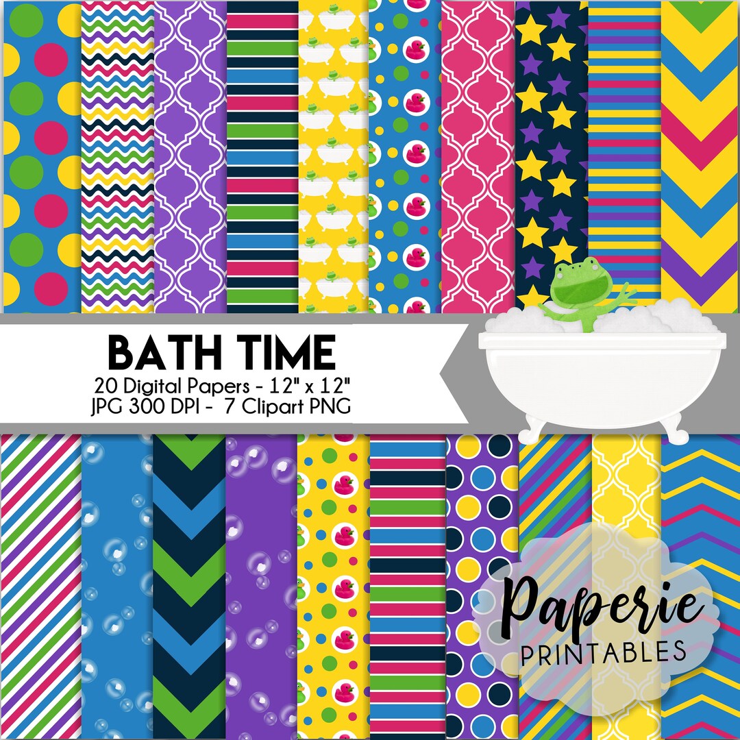 Bath Time Digital Paper Pack: Scrapbook Papers & Clipart (instant ...
