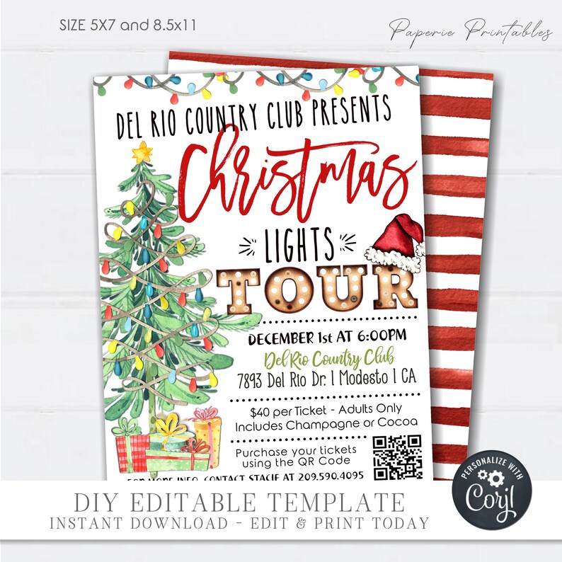 Editable Christmas Lights Tour Flyer: DIY Invitation (5x7 & 8.5x11 ...