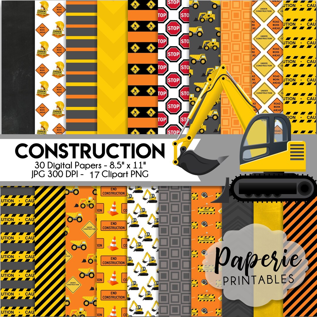 Construction Digital Paper Pack: 8.5"x11", Clipart (instant Download ...