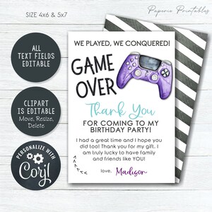Editable Gaming Birthday Thank You Card (DIY Printable) #BP155 - Etsy