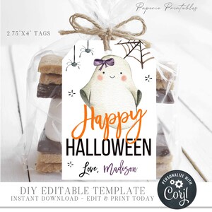 EDITABLE Halloween Tag Printable Halloween Favor Tags Happy Halloween ...