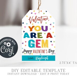 EDITABLE Kids Valentine Cards, Ring Pop Valentine Tag, You Are a Gem ...