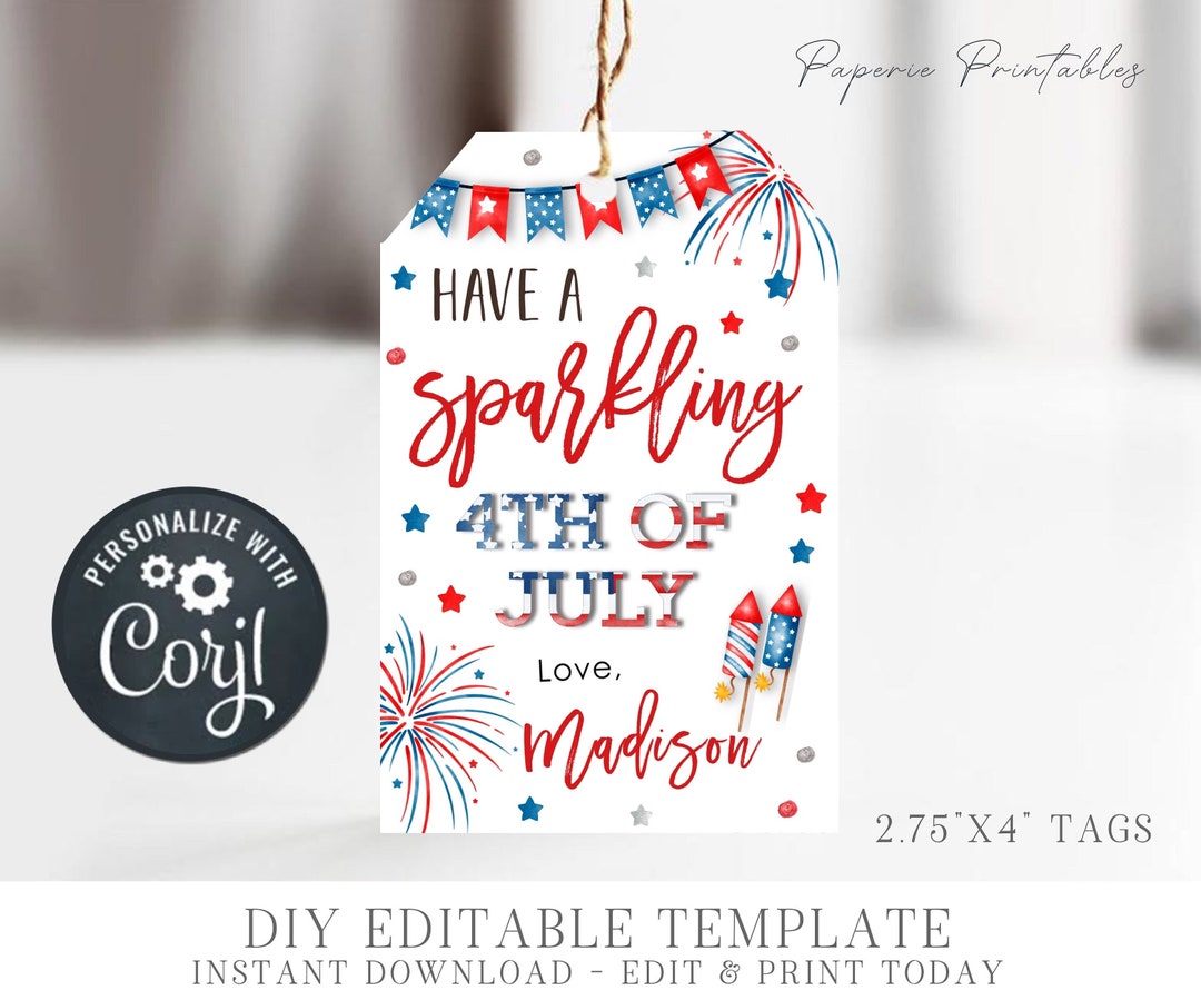 Editable 4th of July Party Favor Tags, 4th of July Tag, Patriotic Party ...