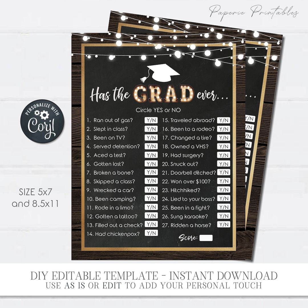 Editable Has the Grad Ever Graduation Party Game, Graduation Has the ...