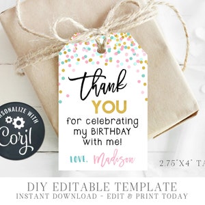 EDITABLE Confetti Birthday Favor Tag, Editable Favor Tag, Girl Birthday ...