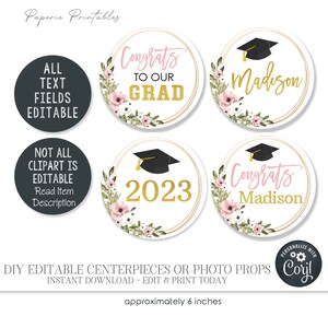 EDITABLE Female Graduation Decorations 2023, Class of 2023 Centerpiece ...