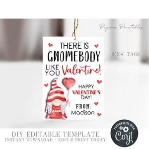 EDITABLE Gnome Valentine Cards, Kid Valentine Cards, School Valentine ...