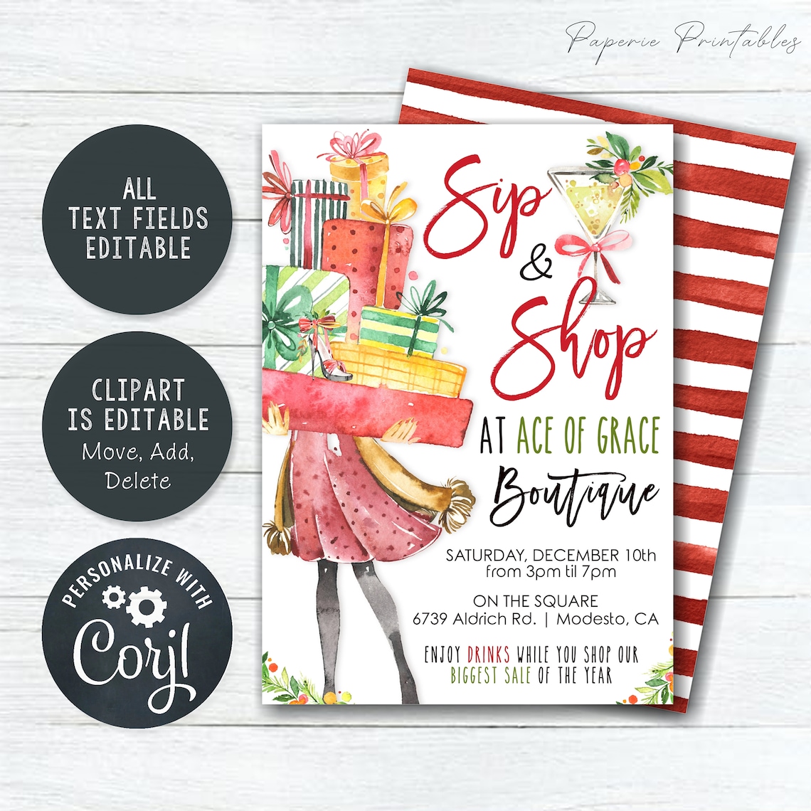 EDITABLE Christmas Sip & Shop Flyer, Christmas Shopping Flyer, Holiday ...