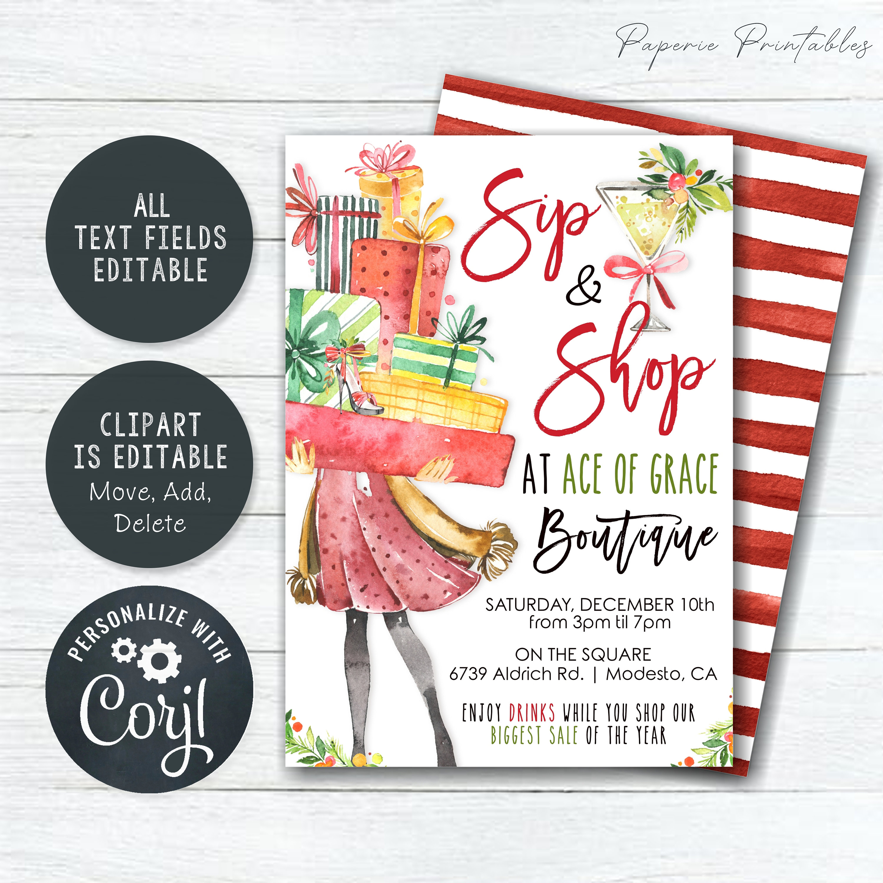 EDITABLE Christmas Sip & Shop Flyer Christmas Shopping Flyer - Etsy