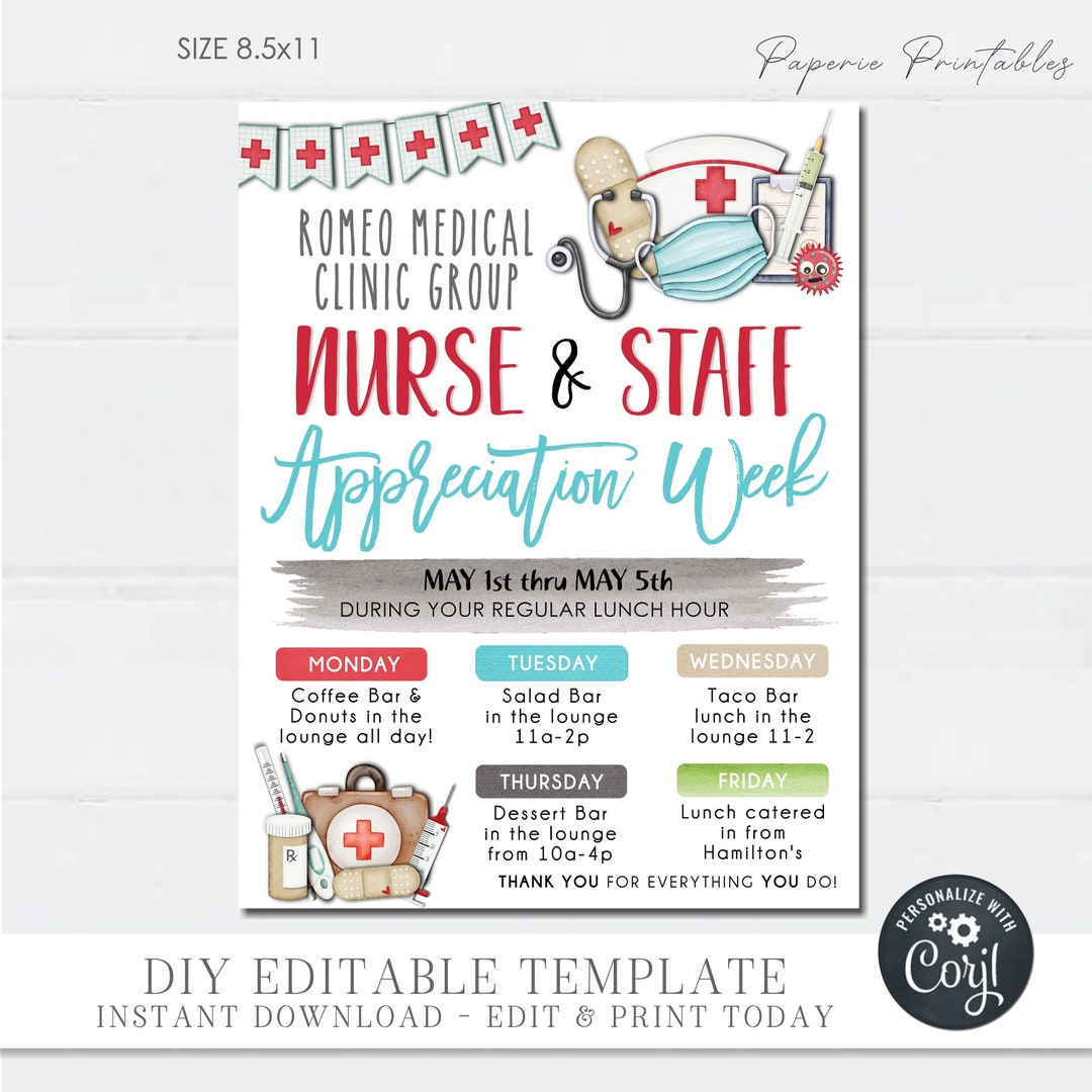 EDITABLE Nurse Appreciation Week Flyer, Nurse and Staff Appreciation ...